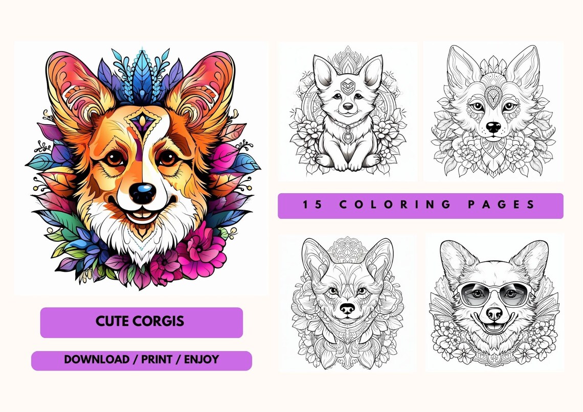 Printable Coloring Pages / Cute Corgis / Mandala / Fun Activity for ...