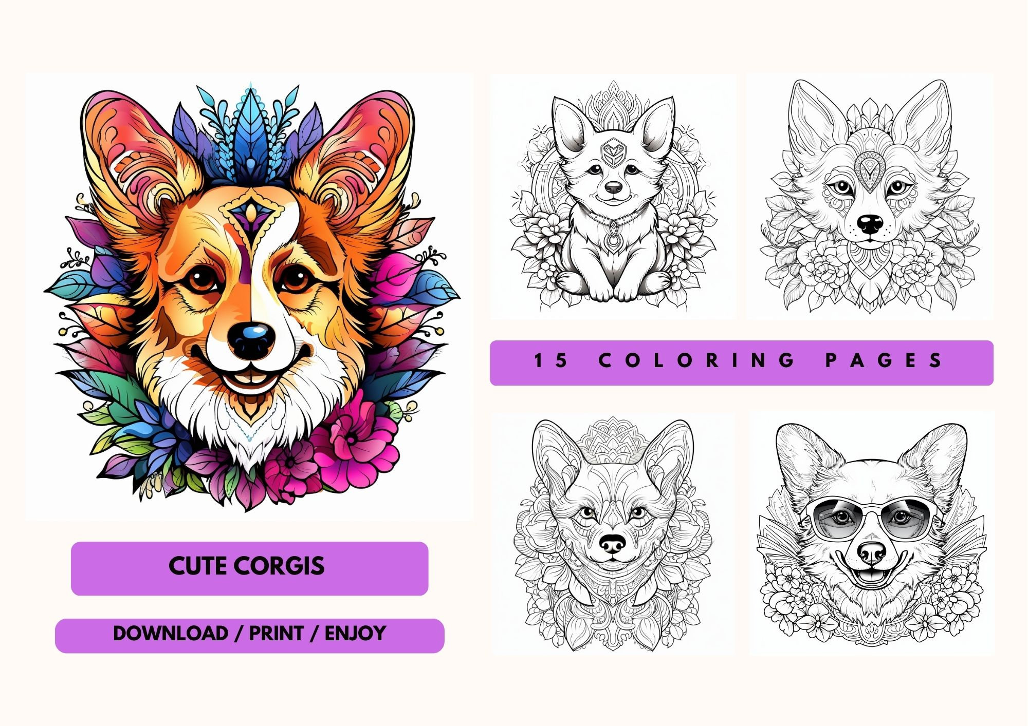 Printable Coloring Pages / Cute Corgis / Mandala / Fun Activity for ...