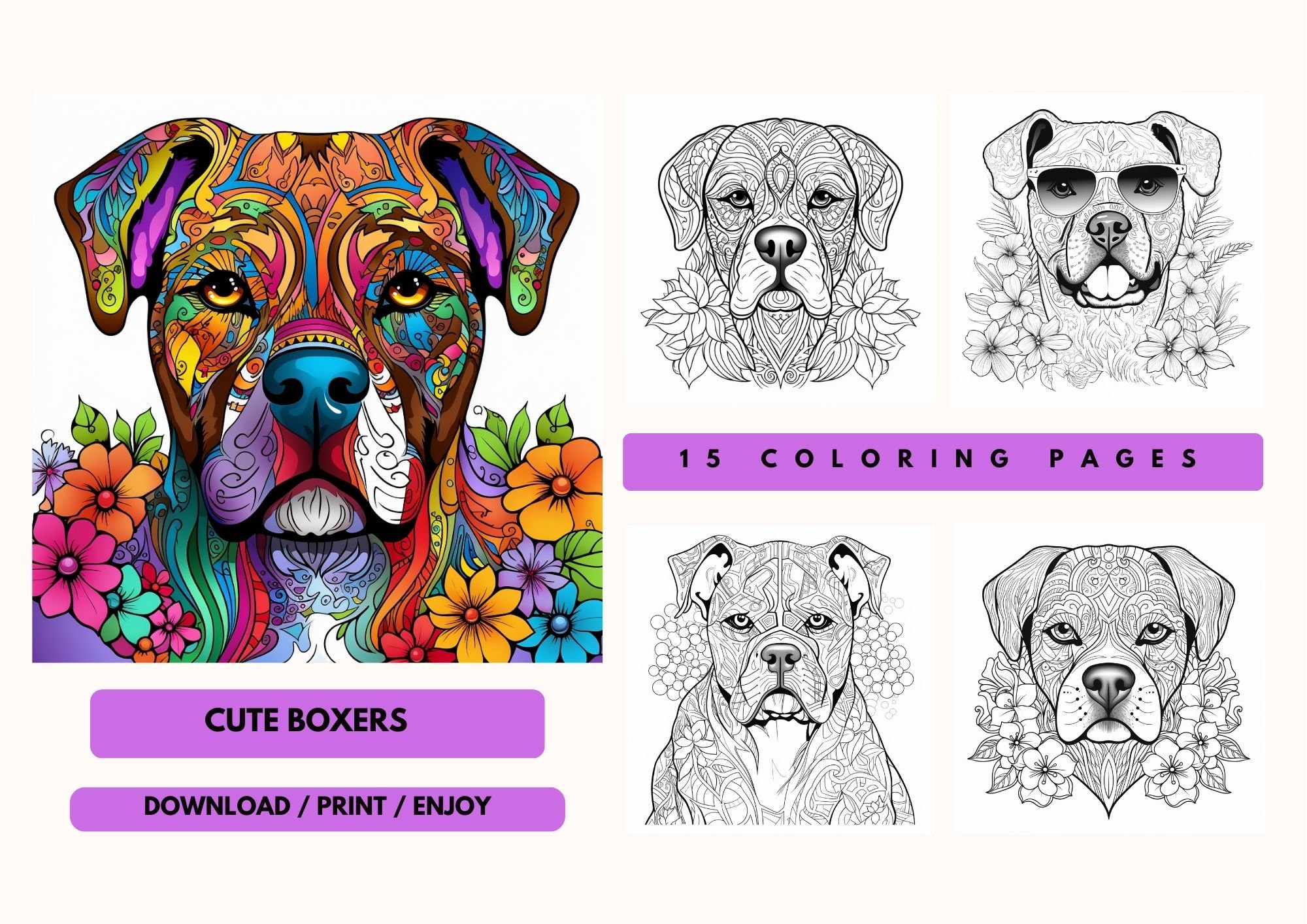 Printable Coloring Pages / Cute Boxers / Mandala / Fun - Etsy