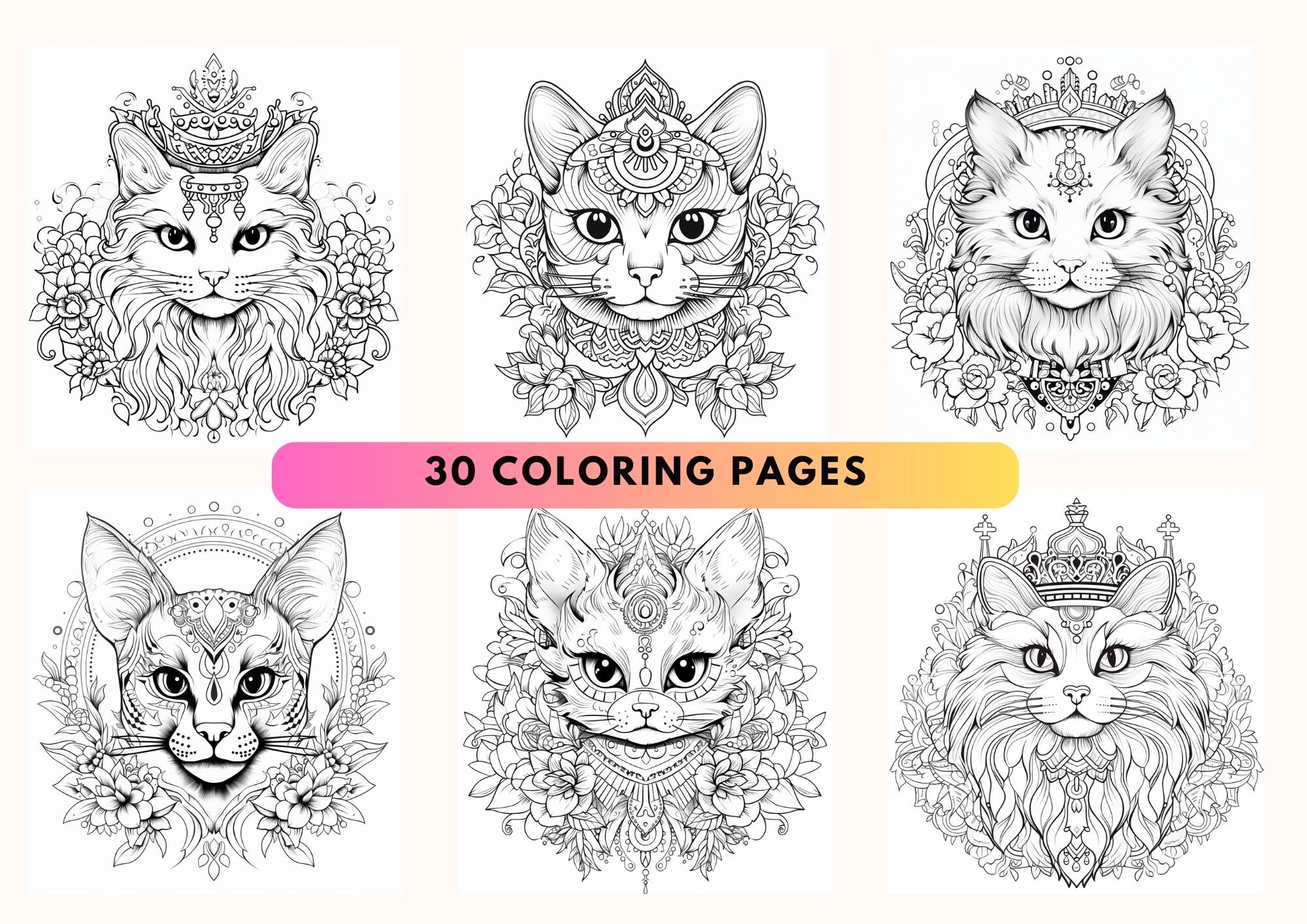 30 Printable Coloring Pages / Crowned Cats / Fun Activity for - Etsy