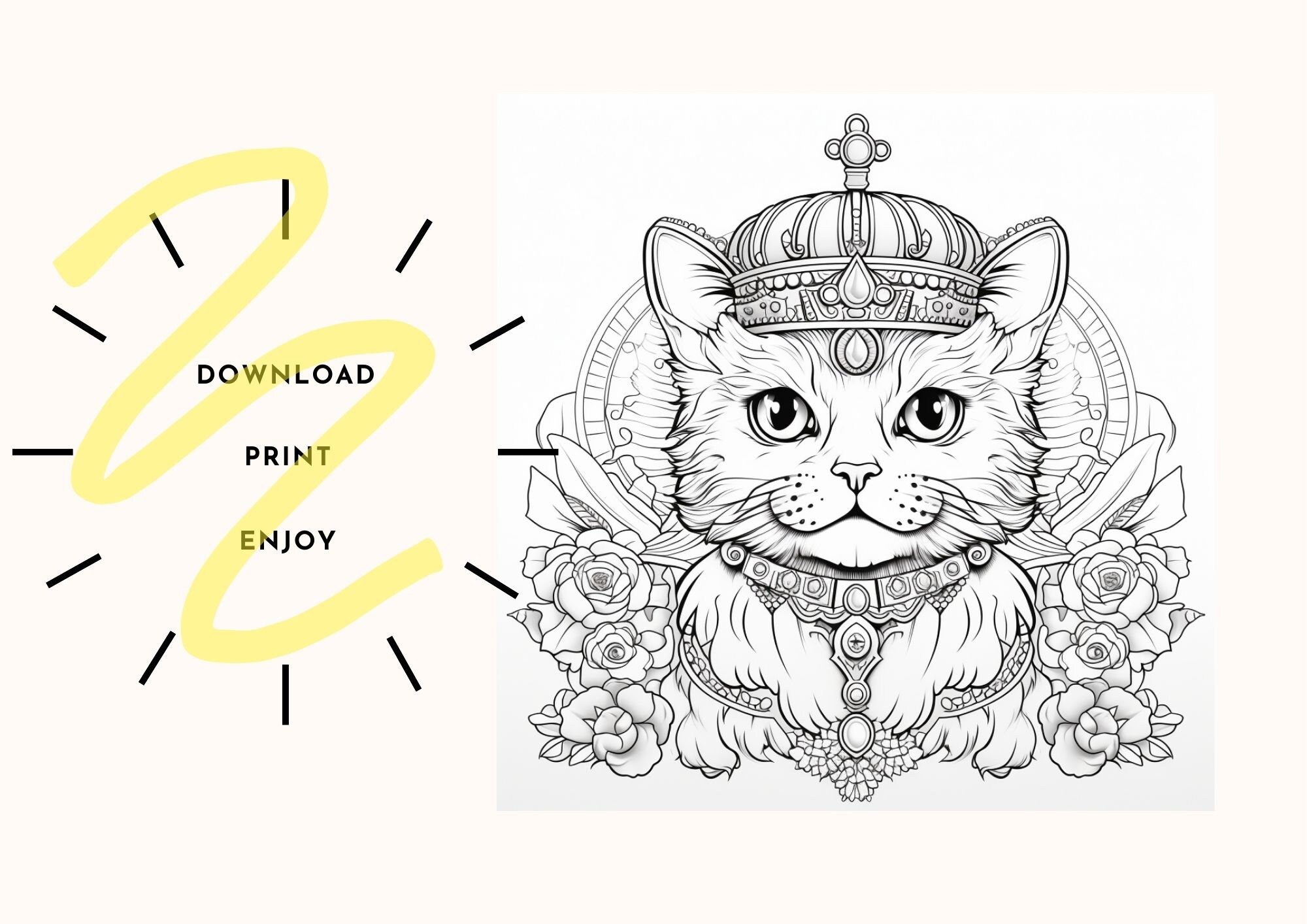 30 Printable Coloring Pages / Crowned Cats / Fun Activity for - Etsy