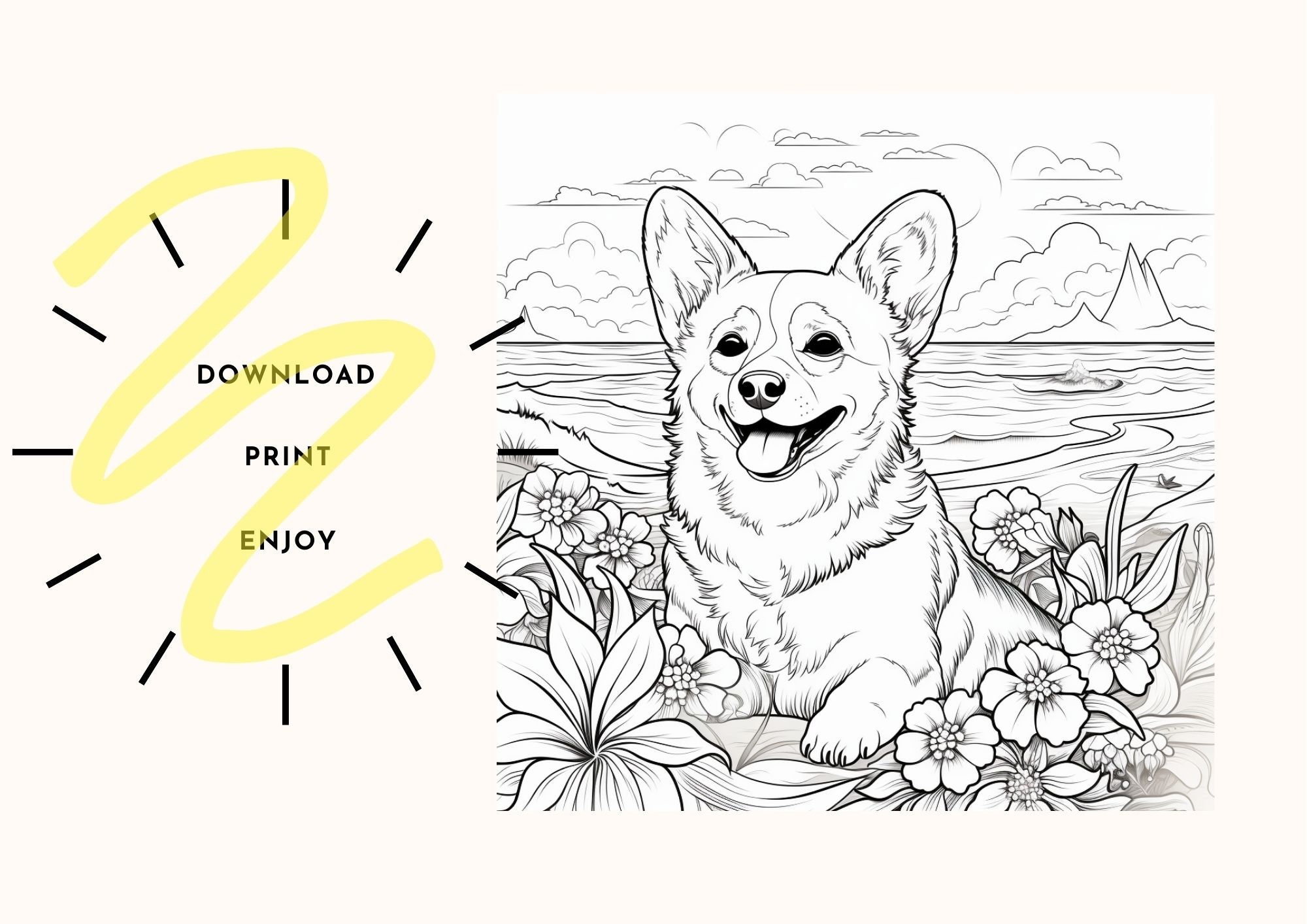 Printable Coloring Pages / Cute Corgis / Mandala / Fun Activity for ...