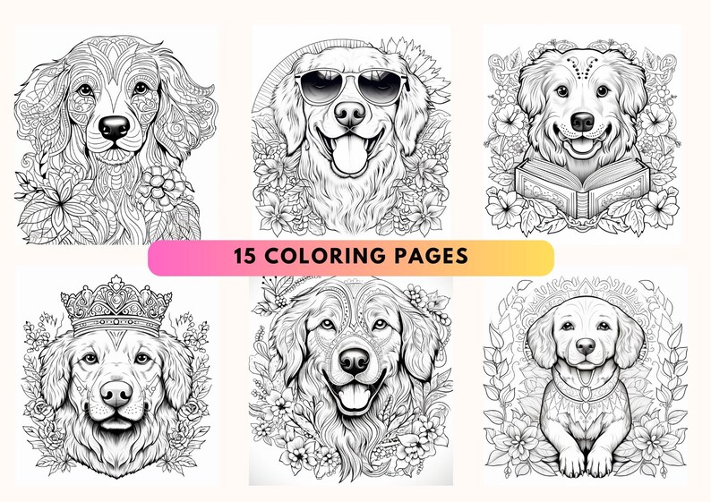 Printable Coloring Pages / Cute Golden Retrievers / Mandala / - Etsy
