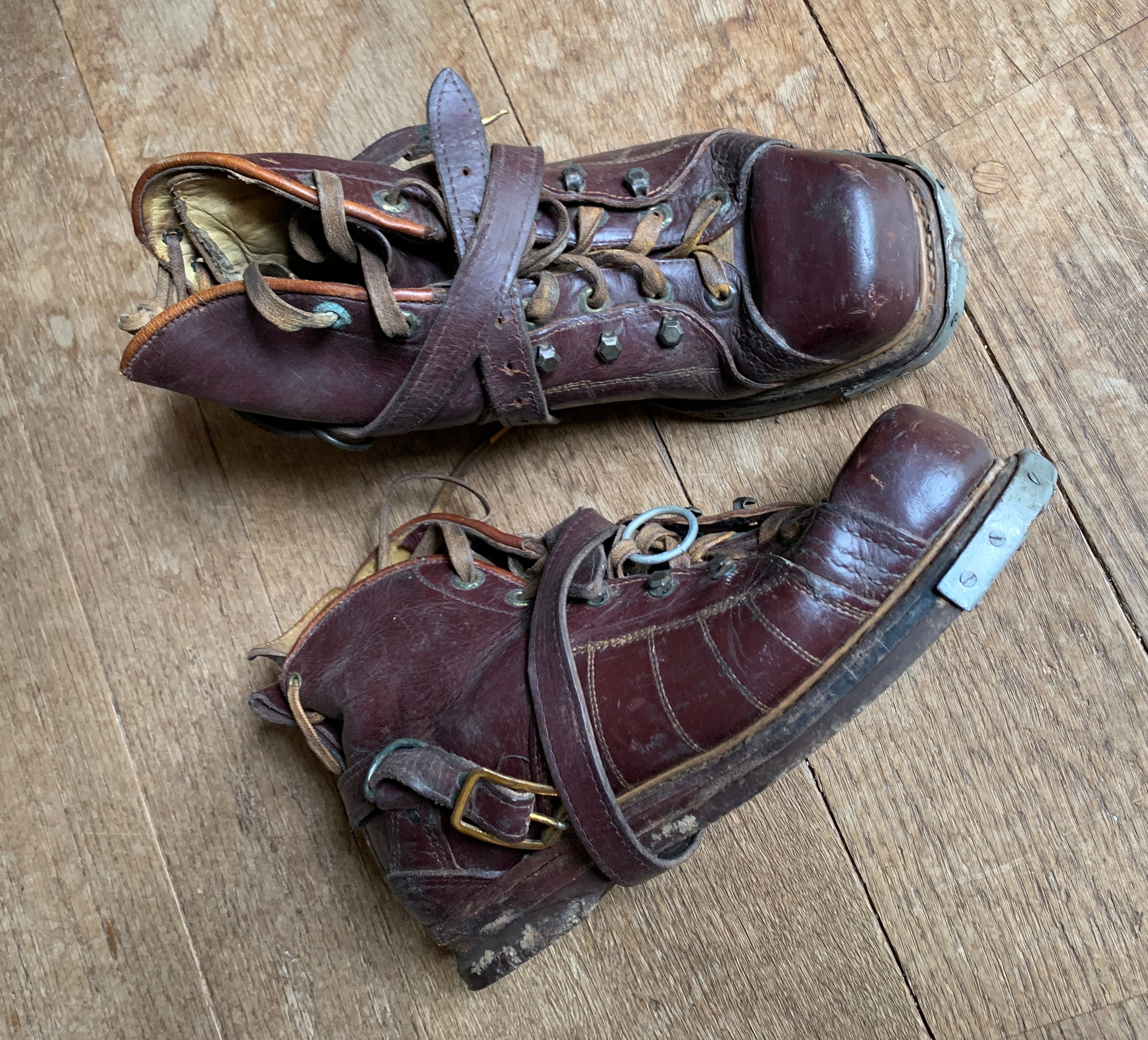 Vintage Women's Leather Ski Boots, 1950. - Etsy