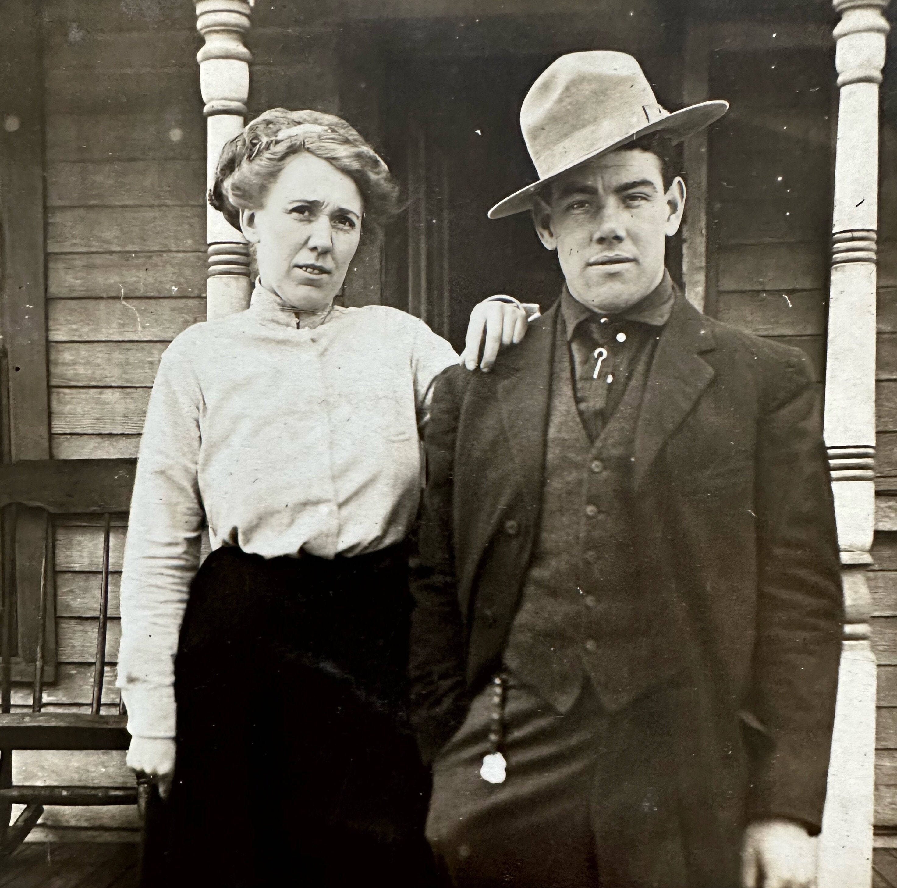 1910's Antique Photograph / Couple Poses on Farmhouse Porch / Original ...