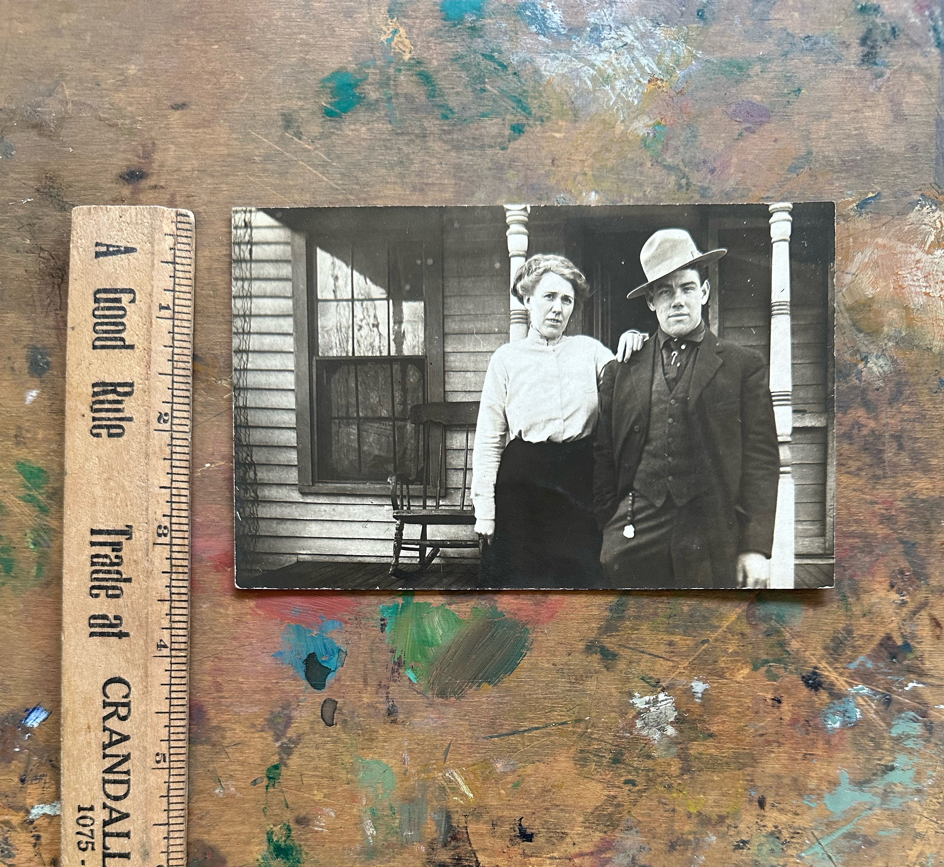 1910's Antique Photograph / Couple Poses on Farmhouse Porch / Original ...