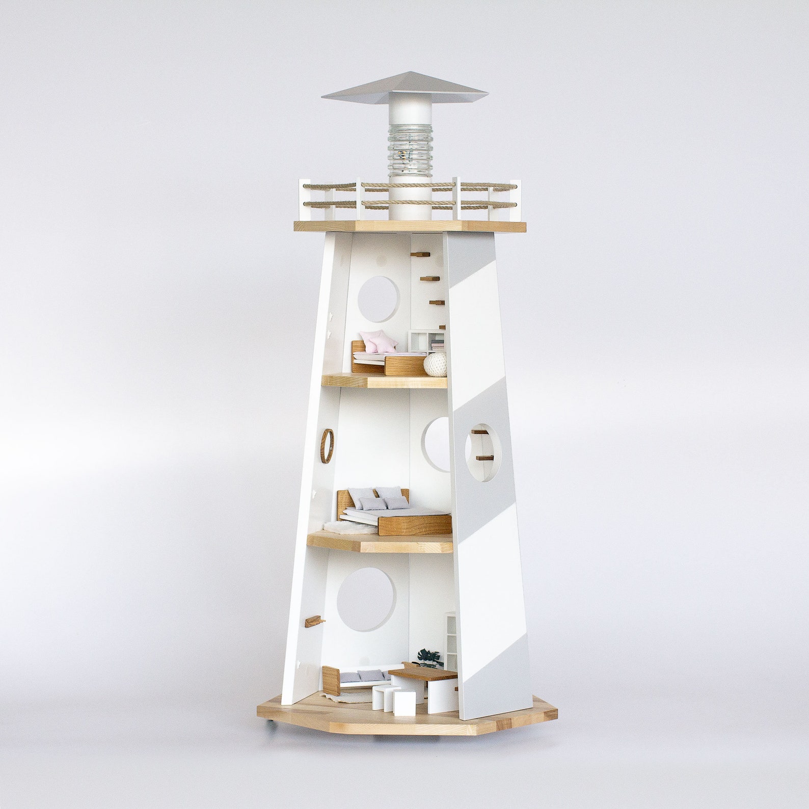 3-storey Modern Lighthouse Dollhouse With Lights and Furniture. 1:12 ...
