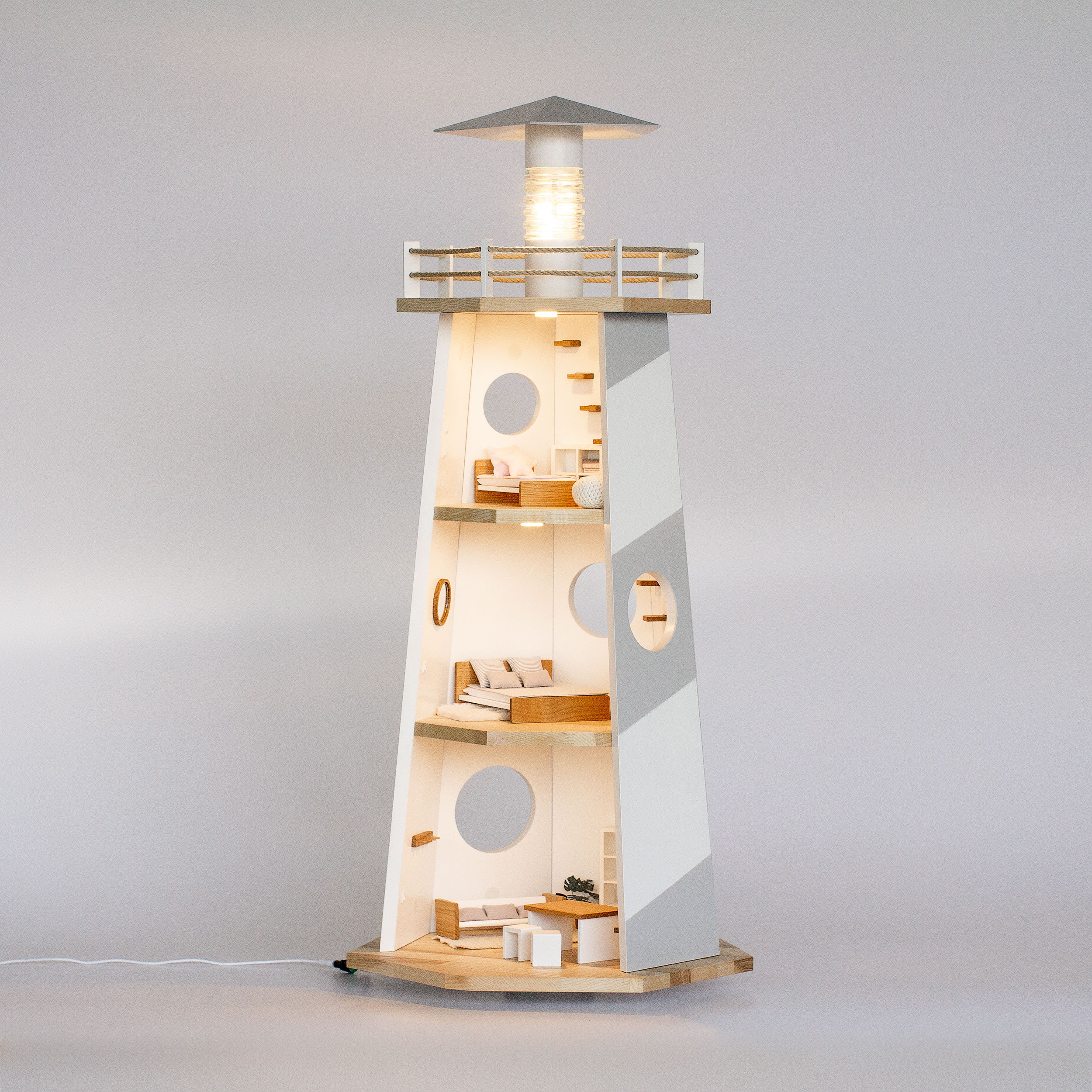 3-storey Modern Lighthouse Dollhouse With Lights and Furniture. 1:12 ...
