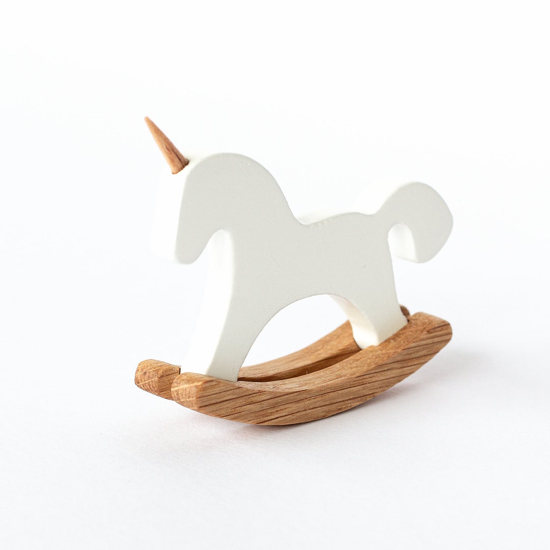 Miniature Rocking Unicorn for 1:12 Dollhouses. White Body – Wooden ...