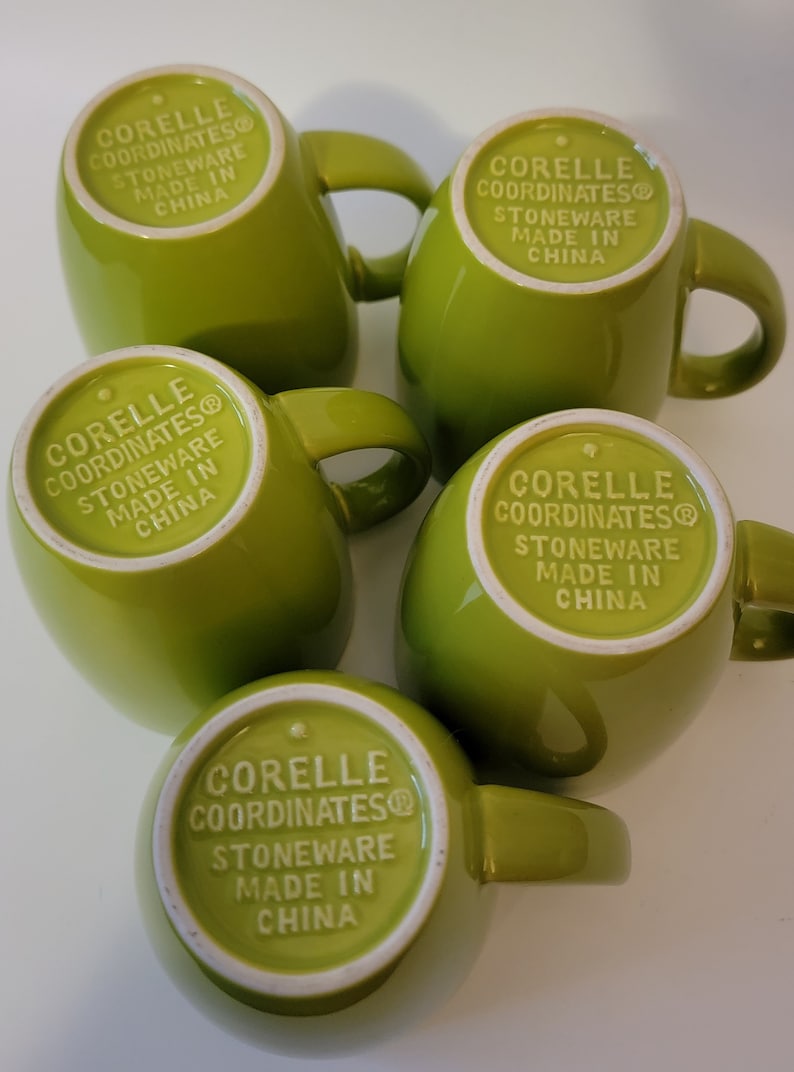 Set of 5 Lime Green Corelle Stoneware Coffee/tea Mugs - Etsy