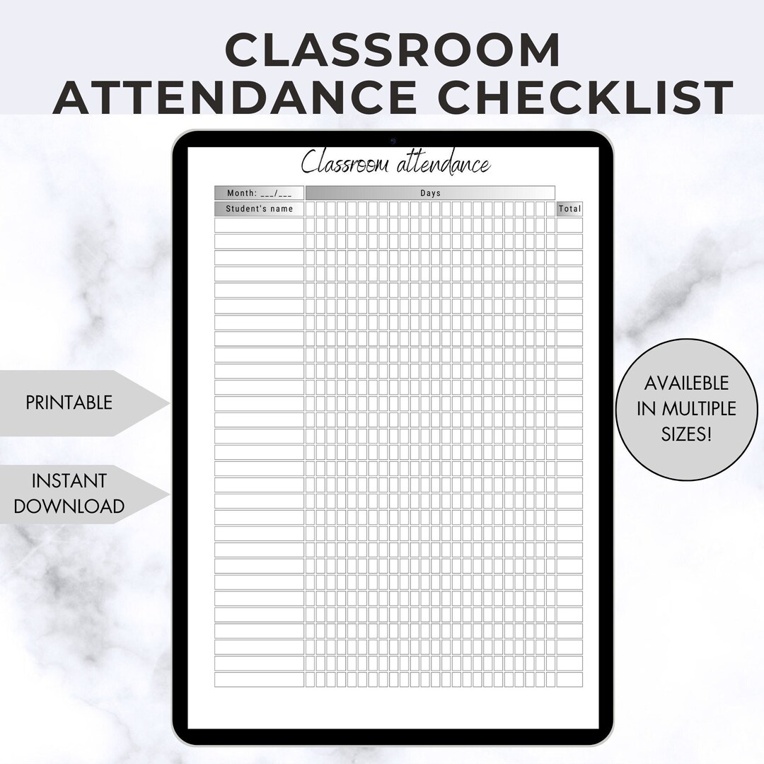 Teacher's Classroom Attendance Checklist Digital PDF Download A4, A5 ...