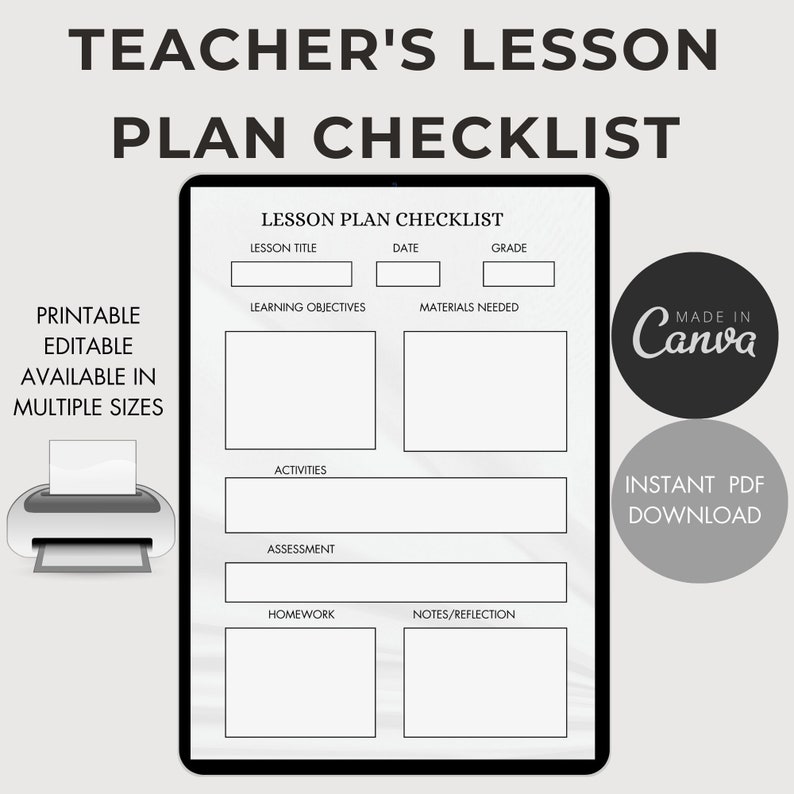 Teacher Lesson Plan Checklist Daily Lesson Organizer Instant Download ...