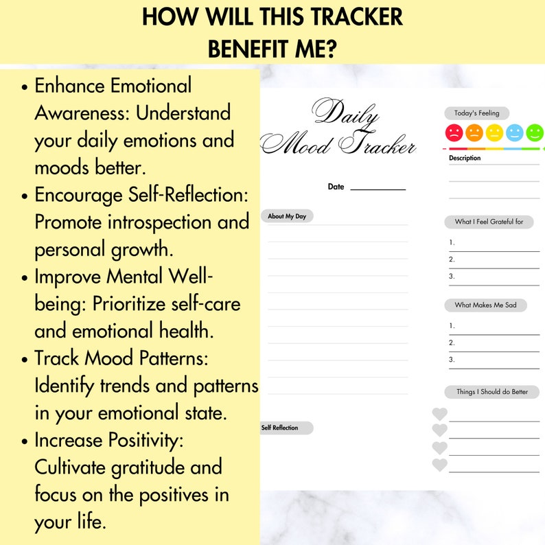 Printable Daily Mood Tracker Digital PDF Download A4, A5, Happy Planner ...