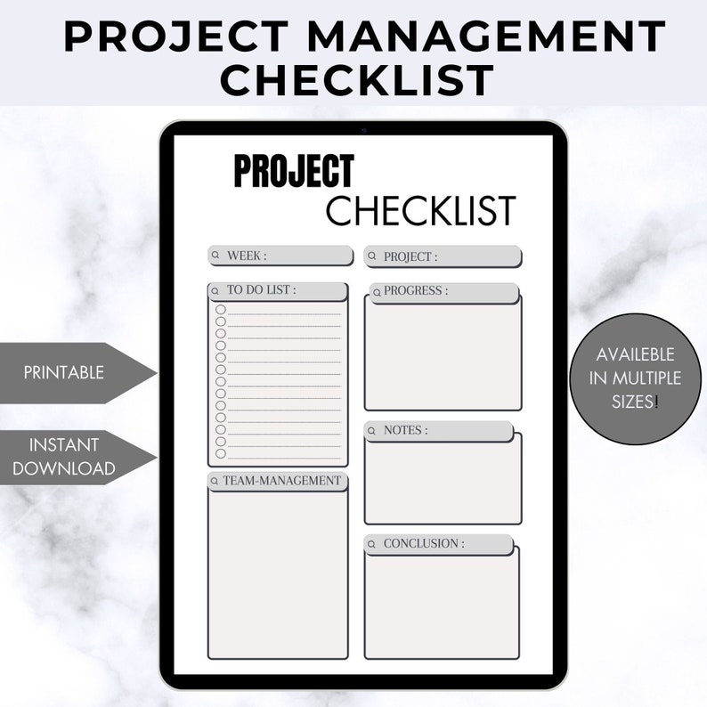 Printable Project Management Checklist Weekly Planner for Office ...