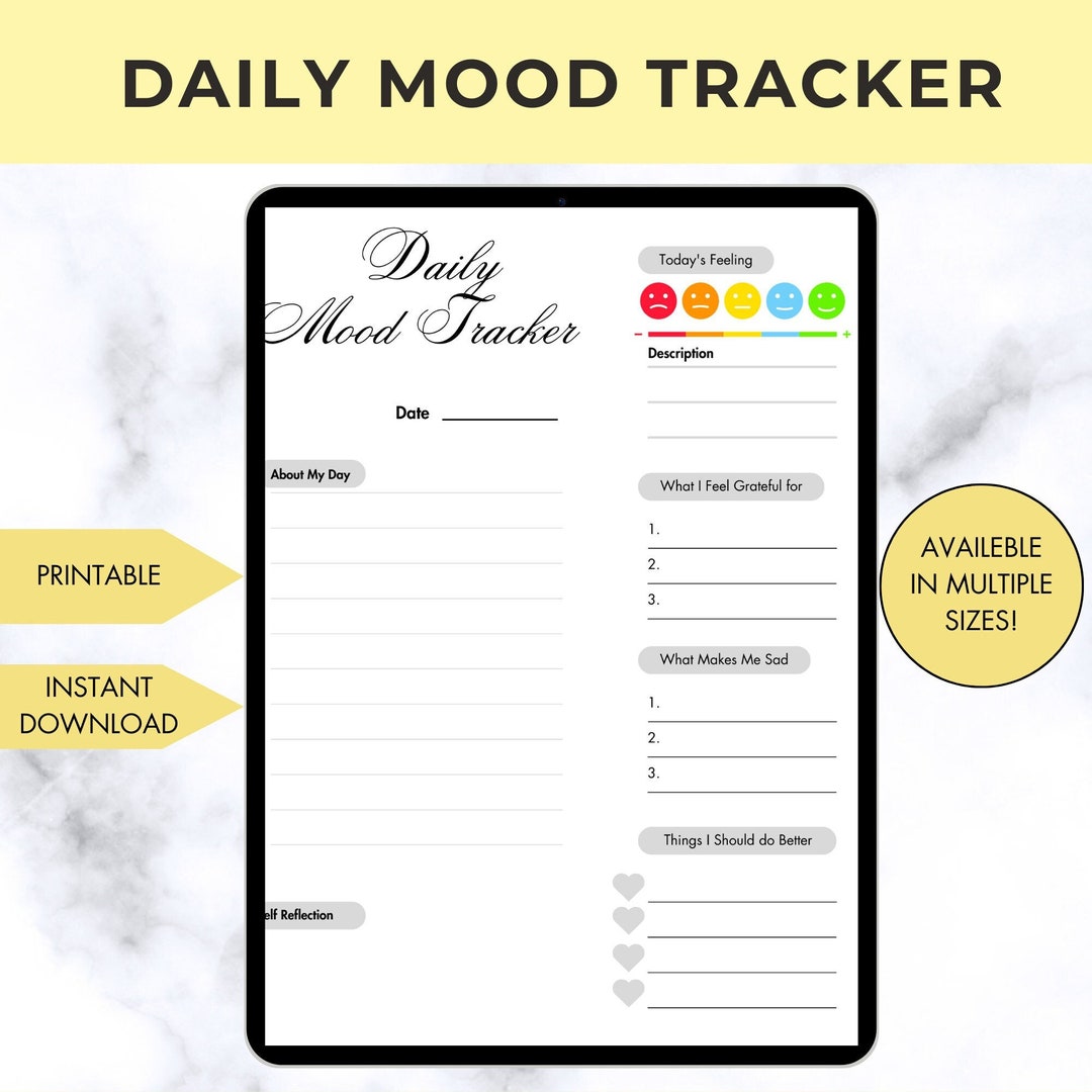 Printable Daily Mood Tracker Digital PDF Download A4, A5, Happy Planner ...