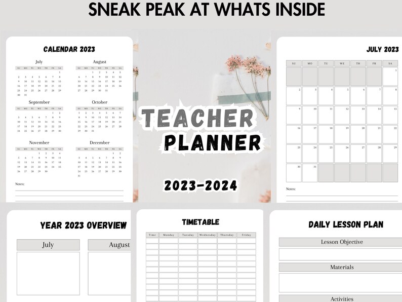 Editable Teacher Planner Printable 2023/2024 Calendar Canva Editable A4 ...