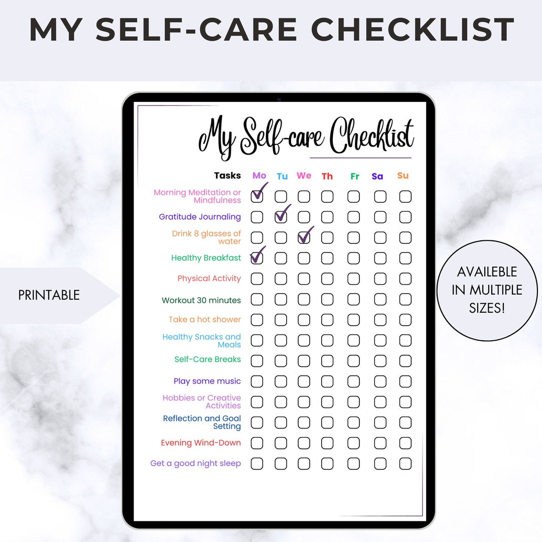 Self-care Checklist/ Daily and Weekly Checklist Prioritize Your Well ...