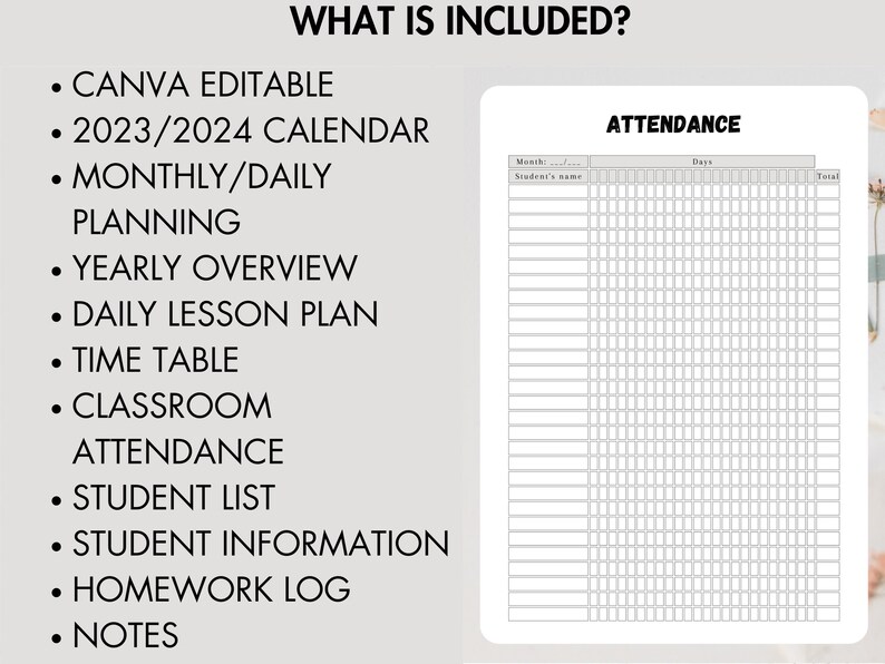 Editable Teacher Planner Printable 2023/2024 Calendar Canva Editable A4 ...