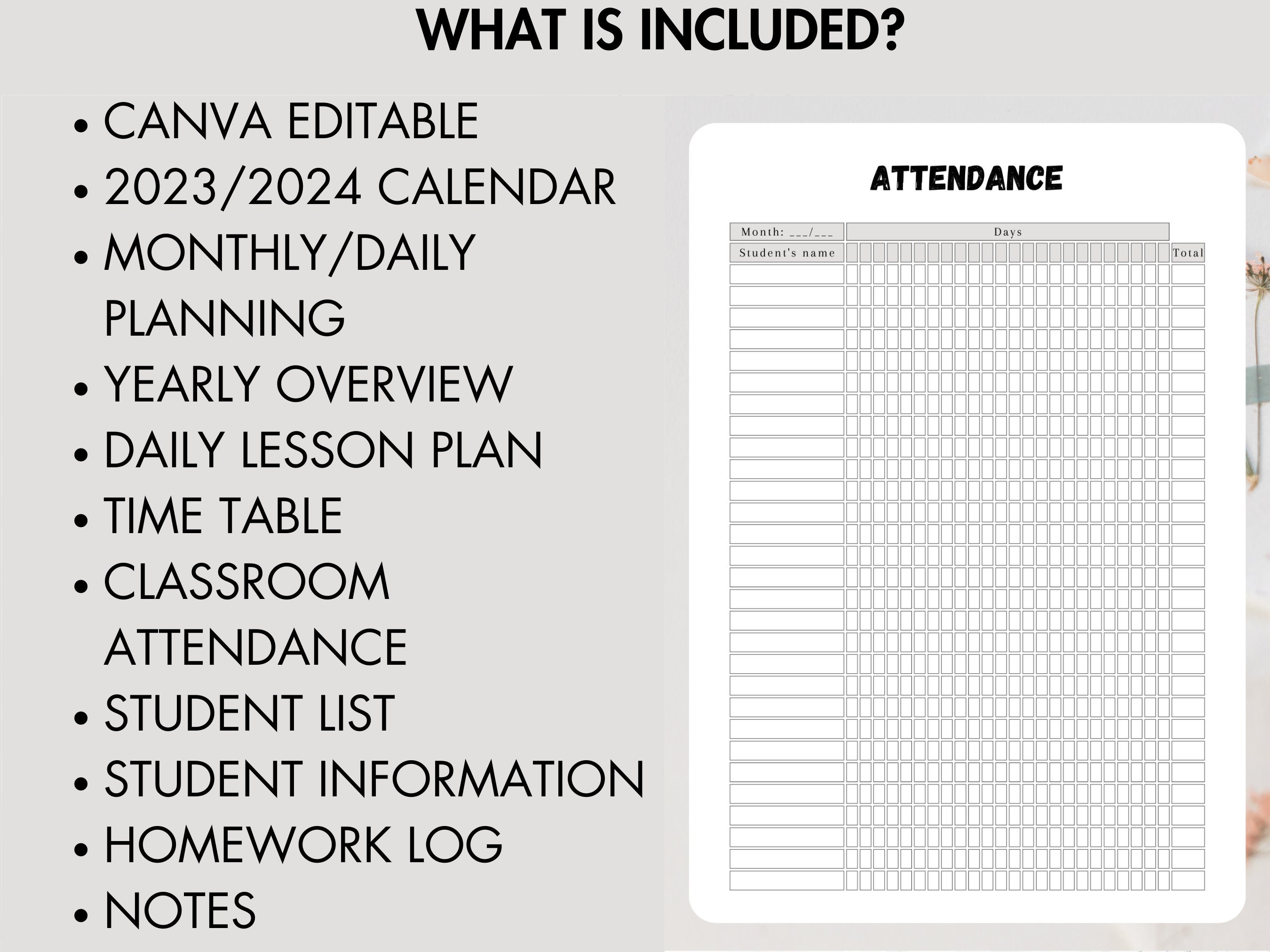 Editable Teacher Planner Printable 2023/2024 Calendar Canva Editable A4 ...