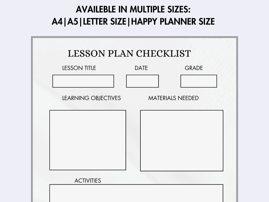 Teacher Lesson Plan Checklist Daily Lesson Organizer Instant Download ...