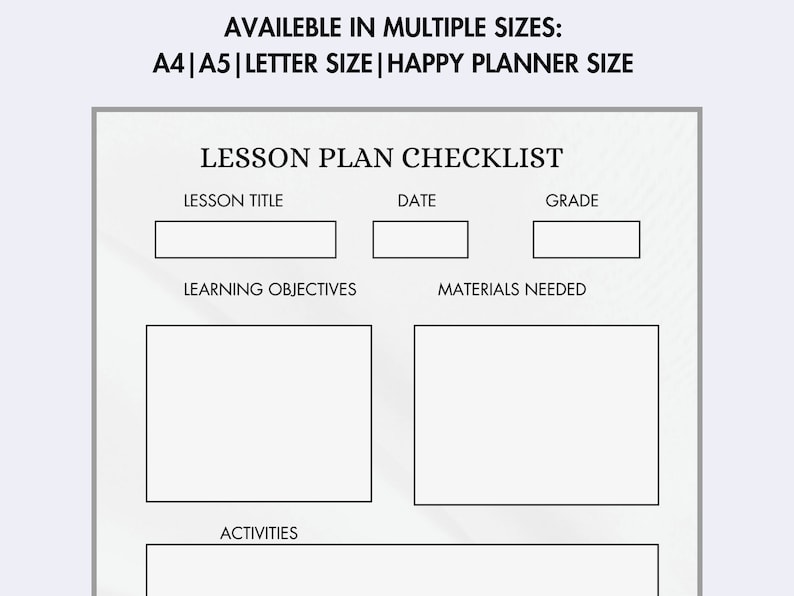 Teacher Lesson Plan Checklist Daily Lesson Organizer Instant Download ...