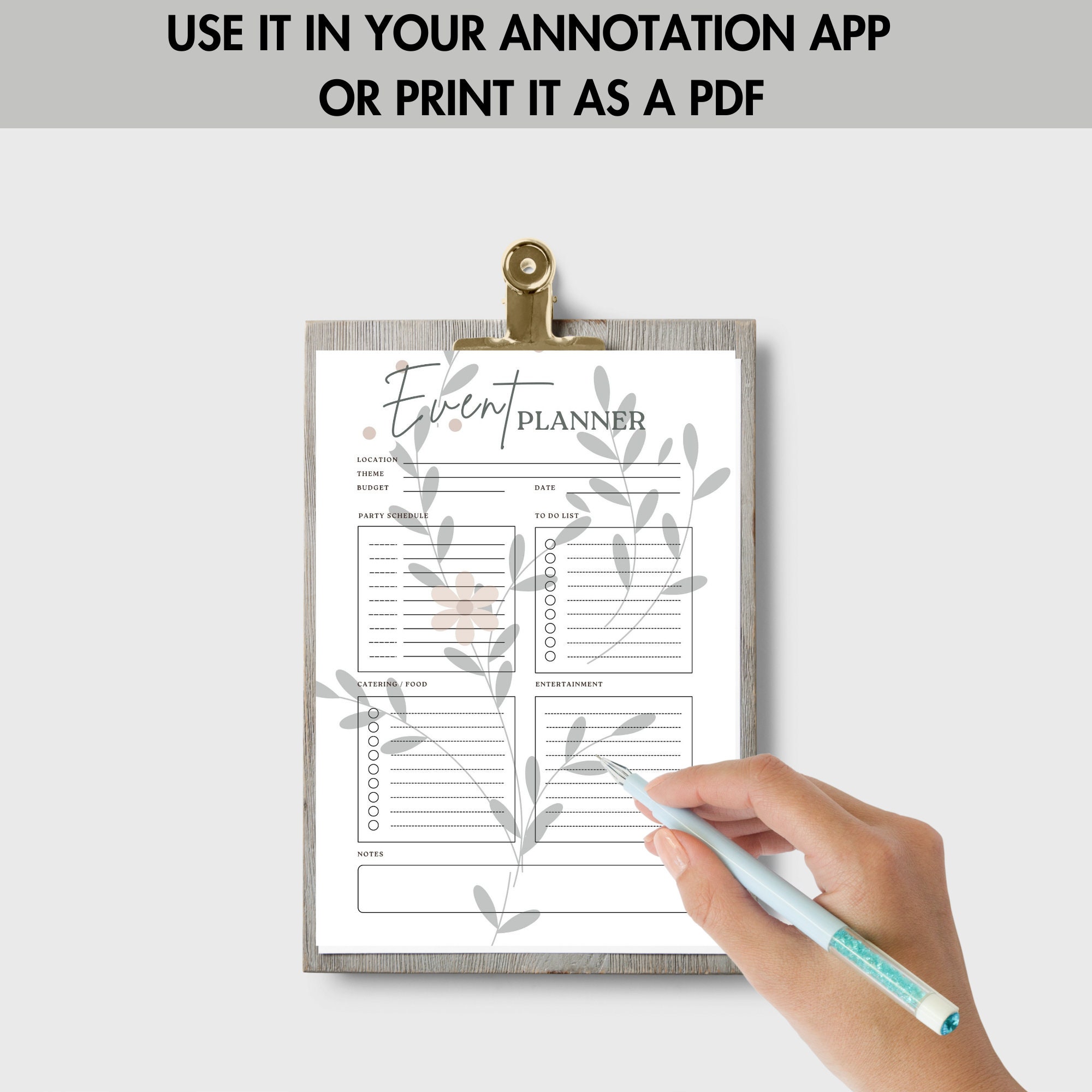 Printable One Page Event Planner Digital PDF Download A4, A5, JPEG ...