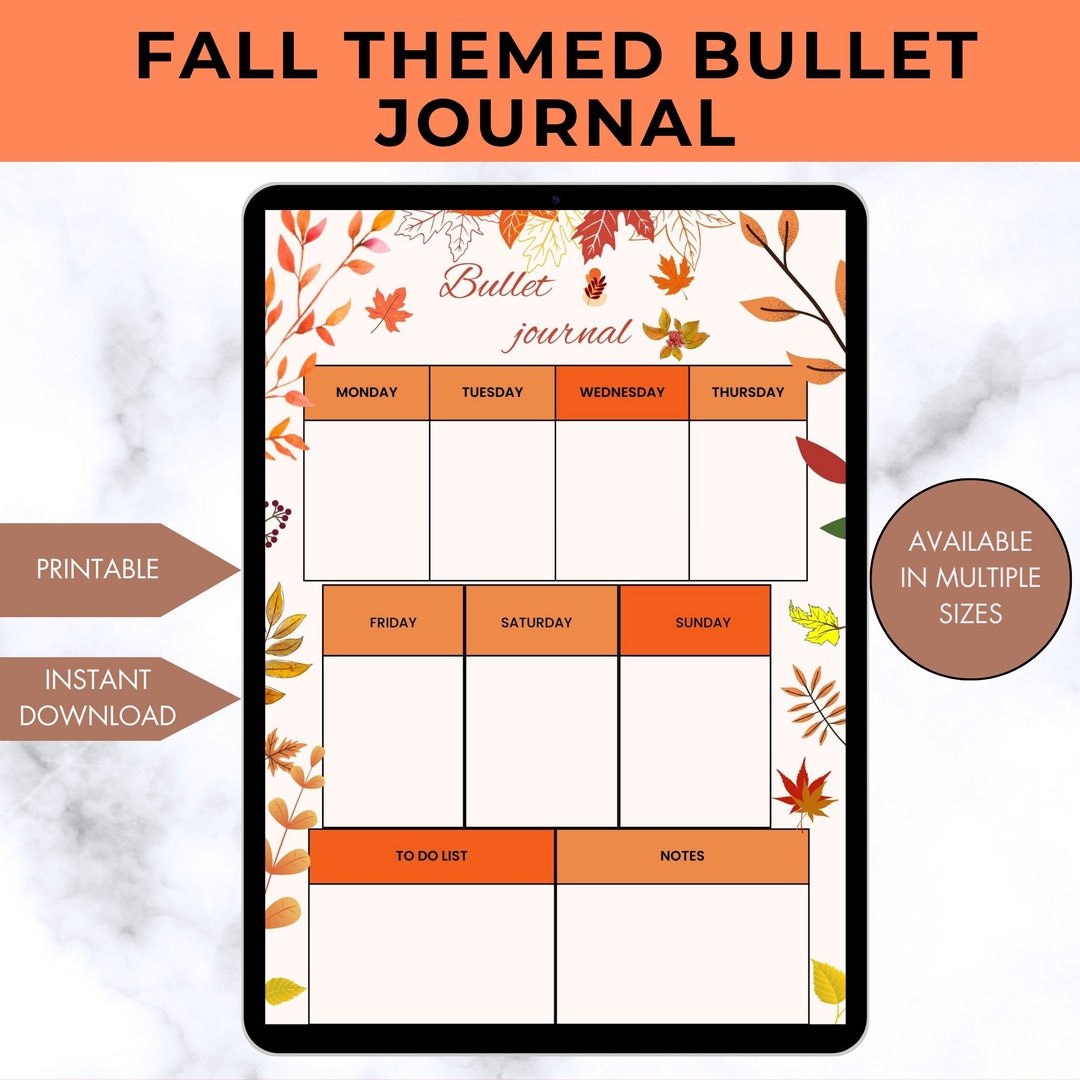 Fall Themed Printable Bullet Journal Daily, Weekly, To-do, Notes Autumn ...