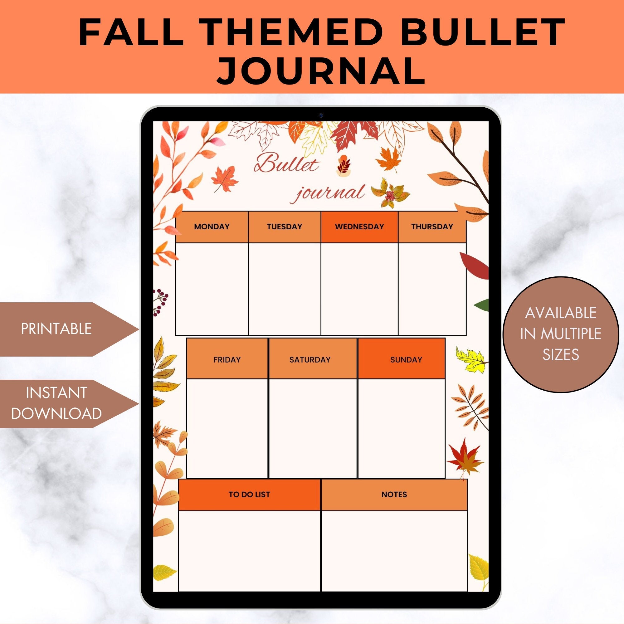 Fall Themed Printable Bullet Journal Daily Weekly To-do - Etsy