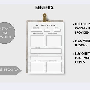 Teacher Lesson Plan Checklist Daily Lesson Organizer - Etsy UK