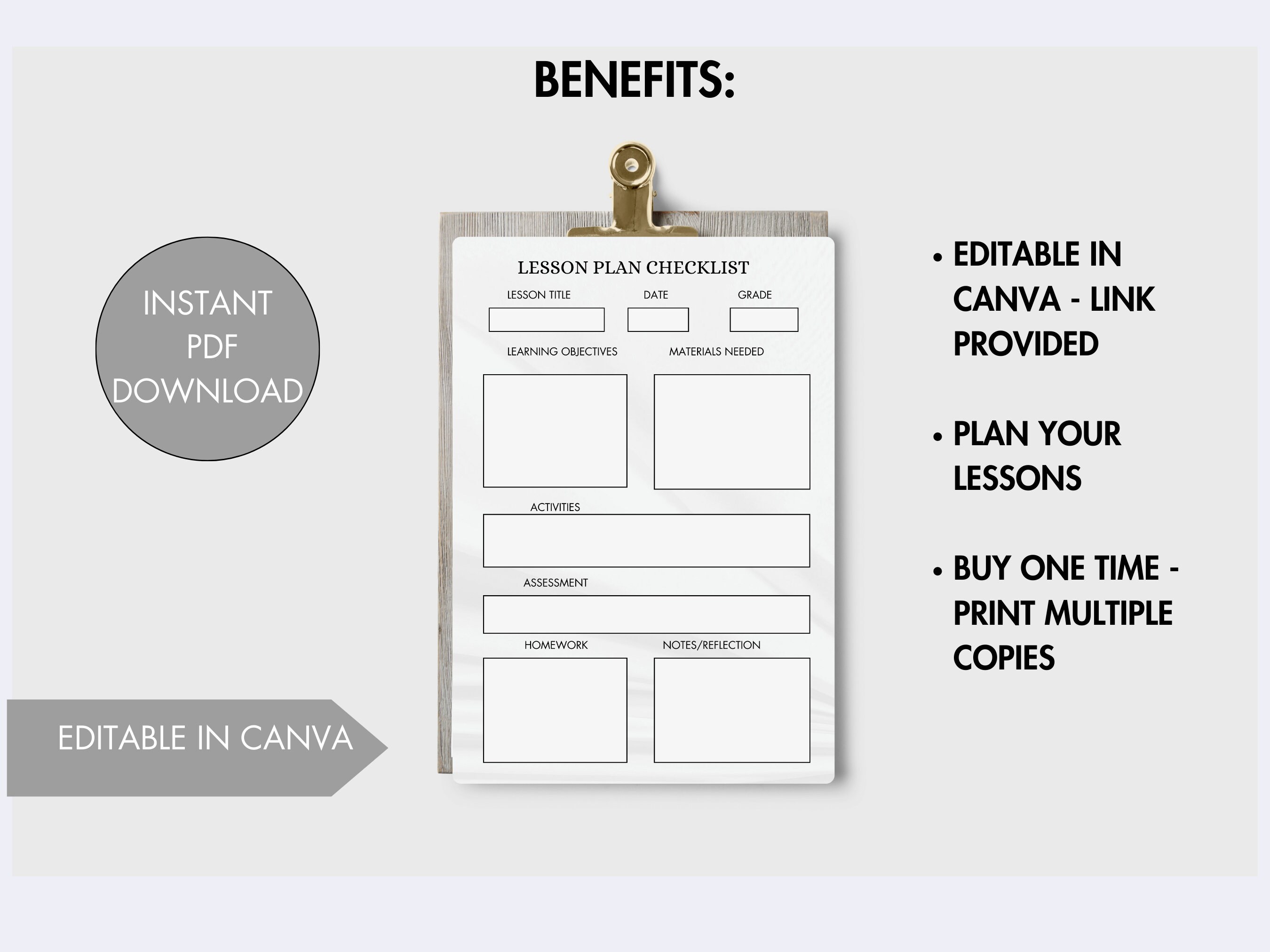 Teacher Lesson Plan Checklist Daily Lesson Organizer Instant Download ...