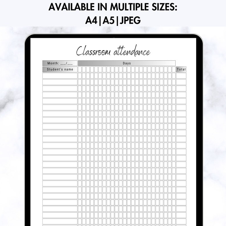 Teacher's Classroom Attendance Checklist Digital PDF Download A4, A5 ...