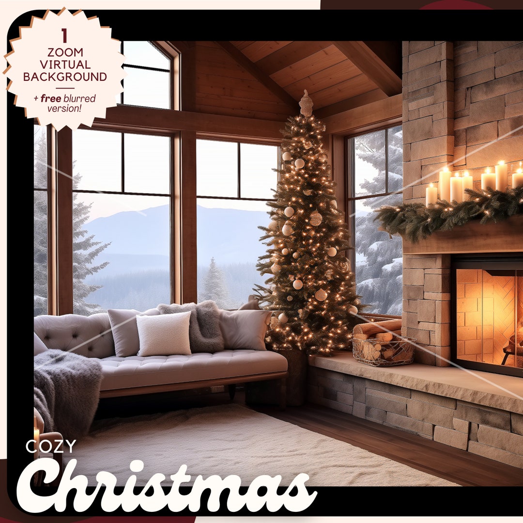 1 Cozy Christmas Lodge Zoom Background and Virtual Backdrop With Free ...