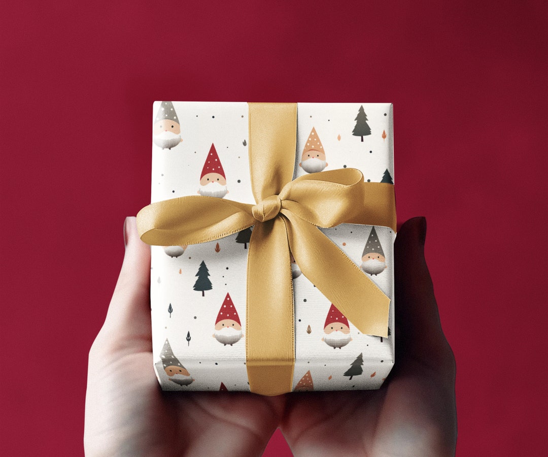 Scandinavian Gnome Wrapping Paper Roll, Holiday Gift Wrap, Cute ...