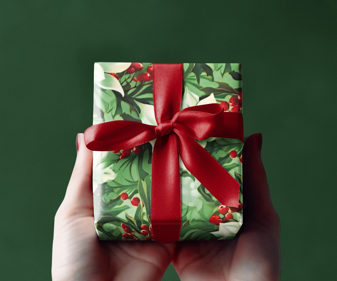 Retro Holly Christmas Wrapping Paper Roll - Etsy