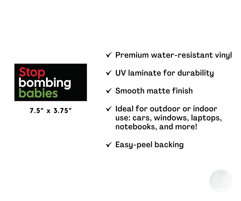 Stop Bombing Babies Vinyl Sticker Decal for Cars Windows - Etsy