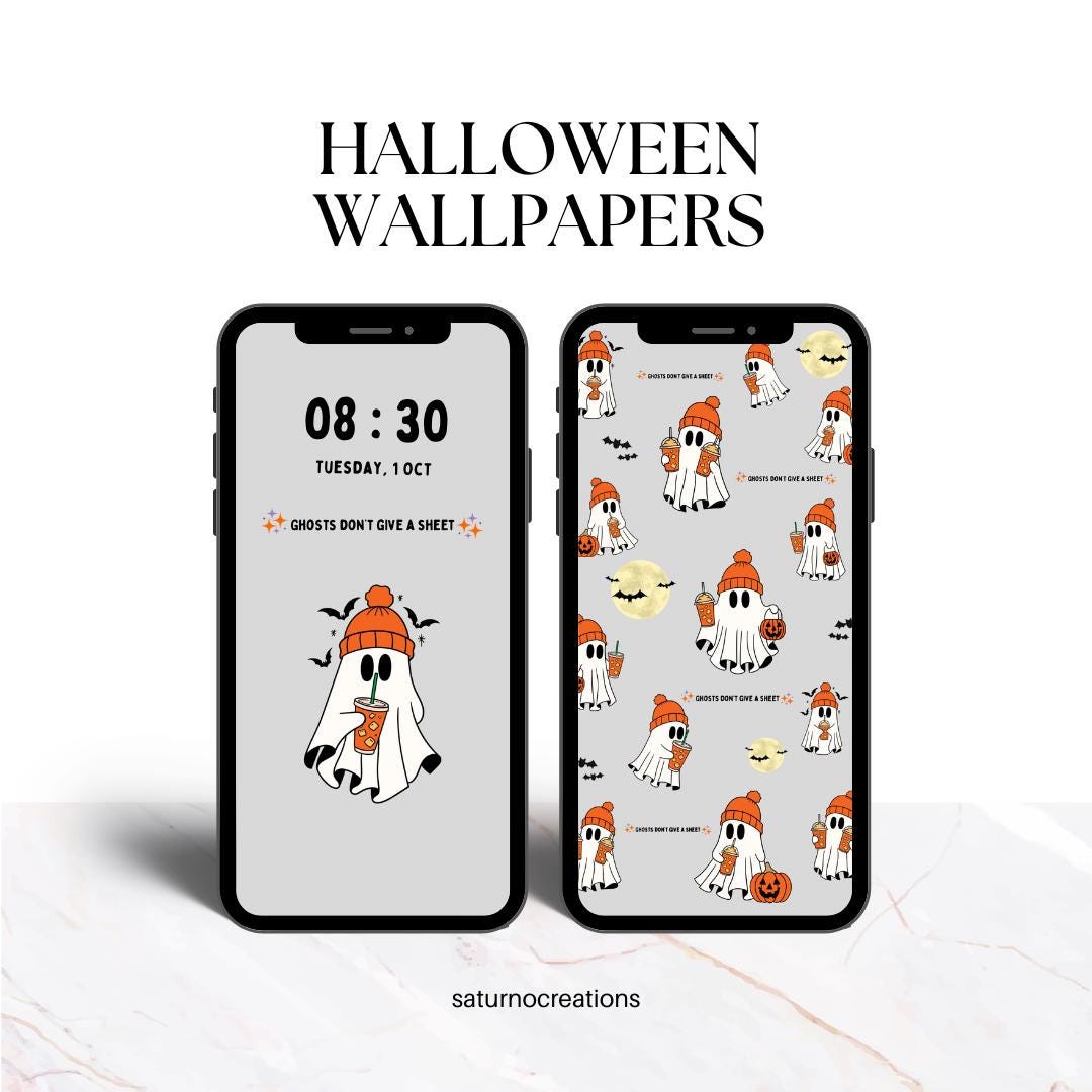 Set 2 Halloween Phone Wallpaper / Digital Download / Spooky Cute Ghost ...