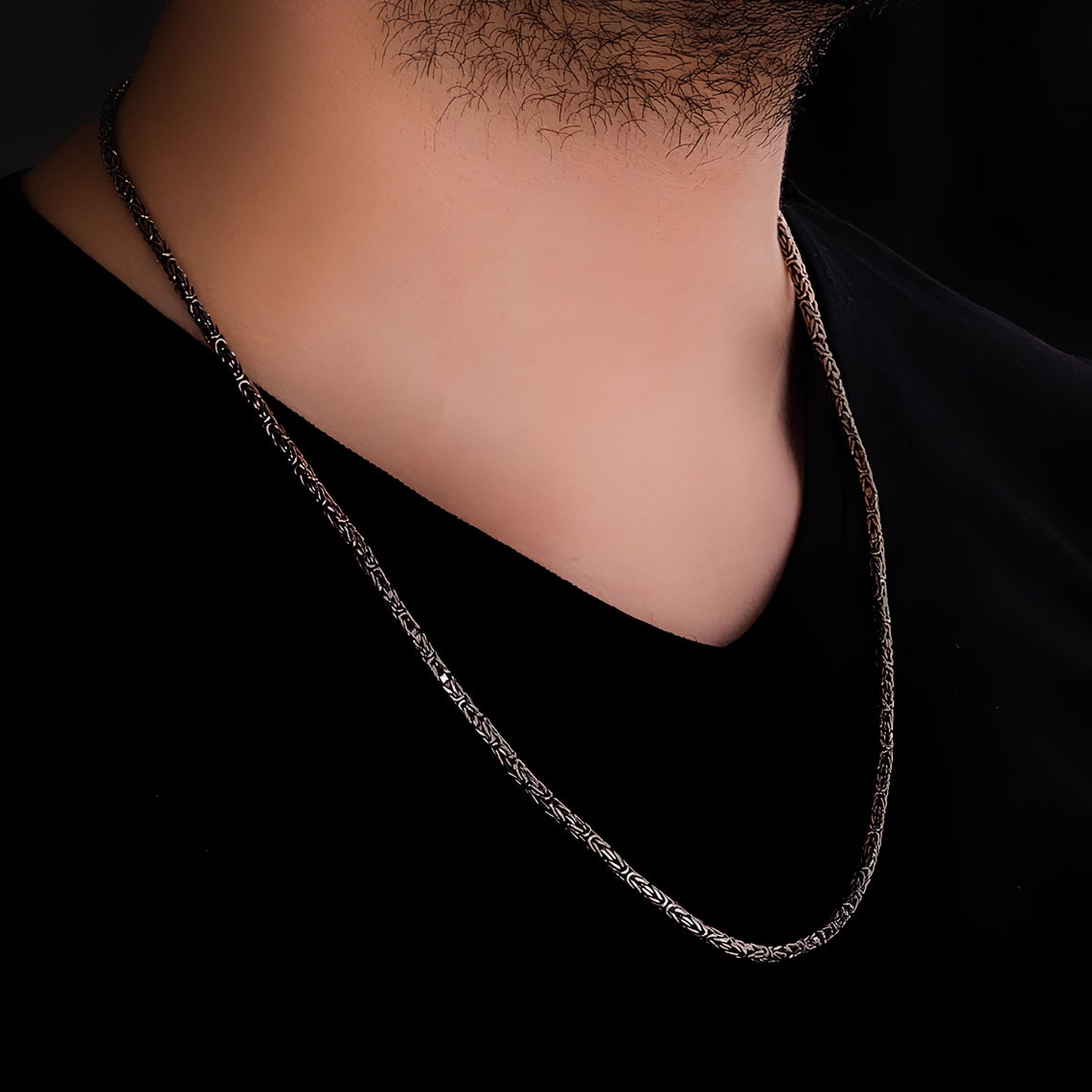 925 Sterling Silver Round Bali Chain, Bali Byzantine Chain Necklace ...