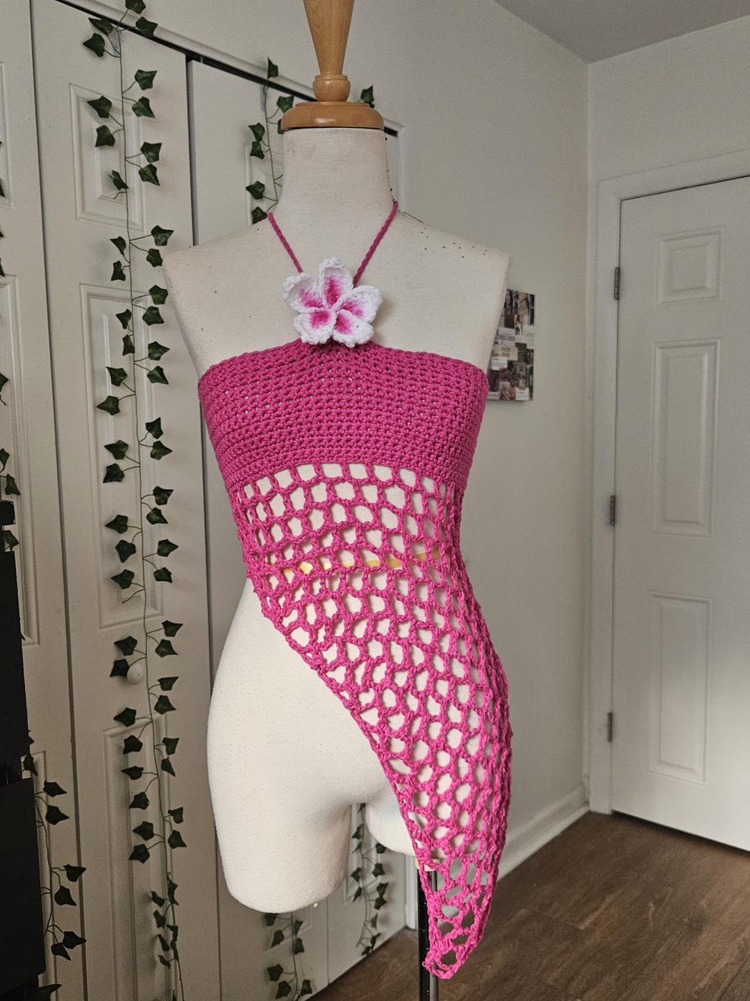 PATTERN Crochet Asymmetrical Halter Top Hibiscus Flower Digital Pattern ...