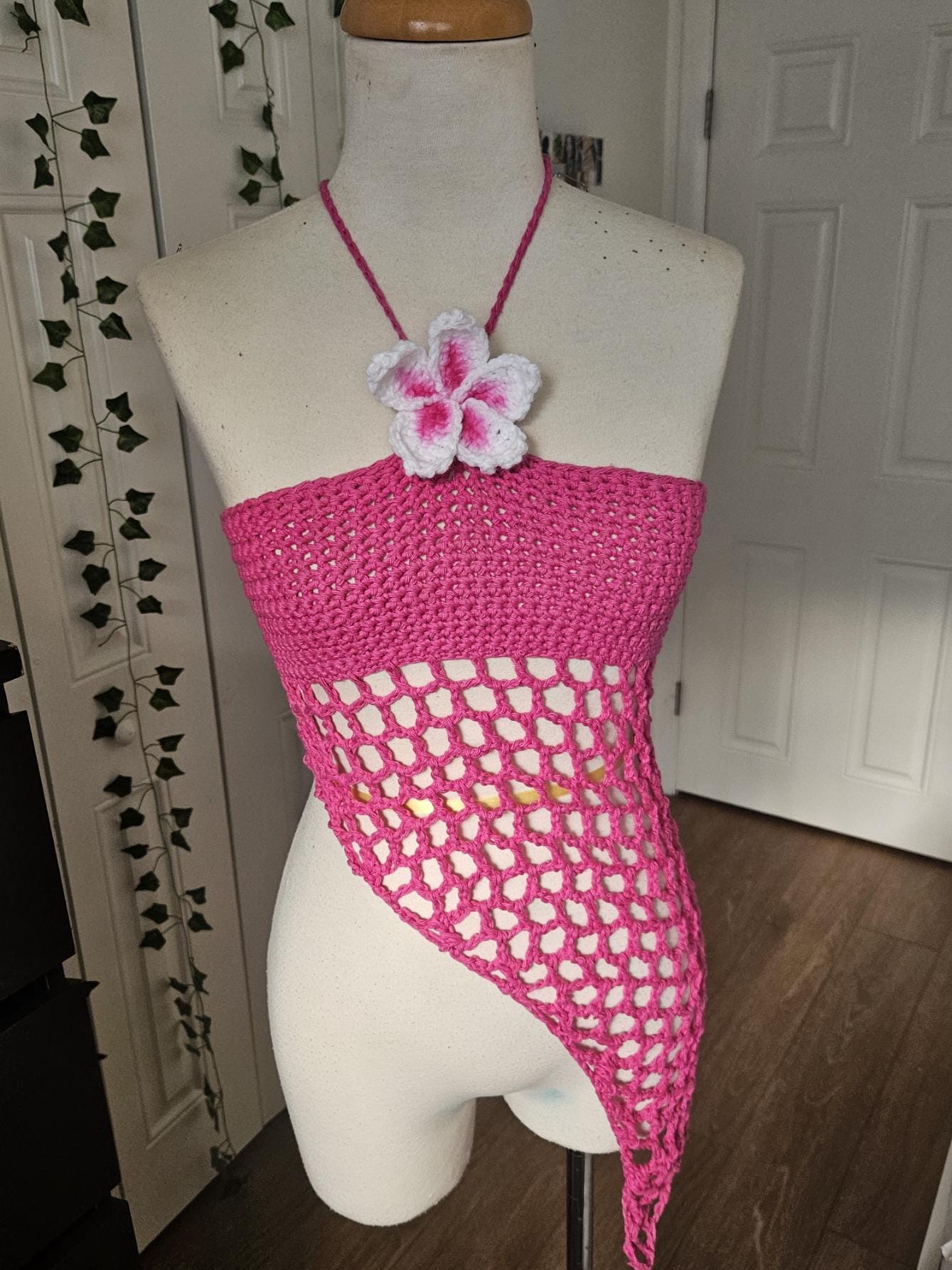 PATTERN Crochet Asymmetrical Halter Top Hibiscus Flower Digital Pattern ...