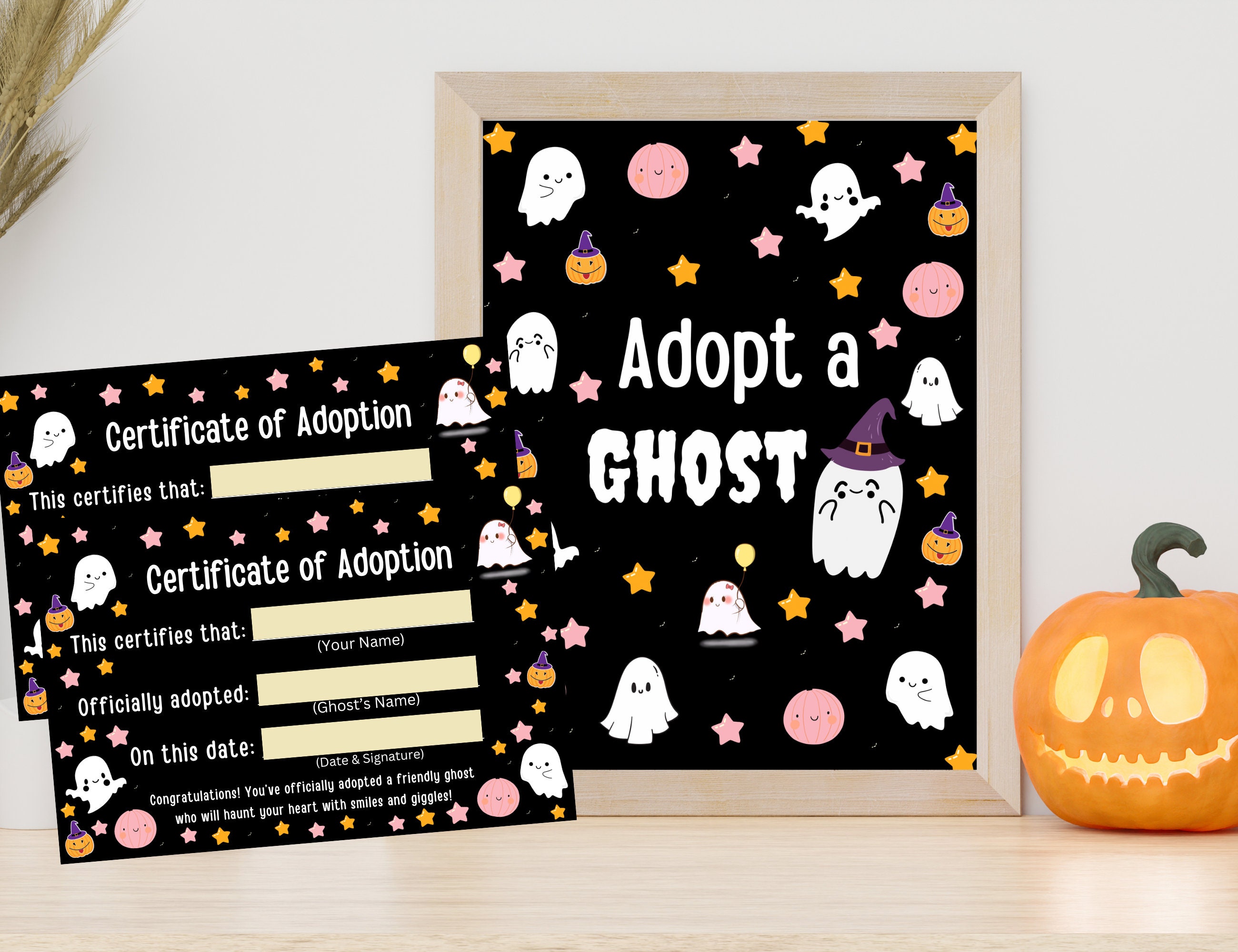 Adopt a Ghost Halloween Printable Sign and Adoption Card Set, Party ...