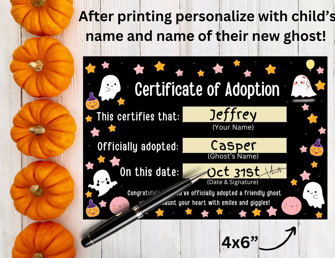 Adopt a Ghost Halloween Printable Sign and Adoption Card Set - Etsy