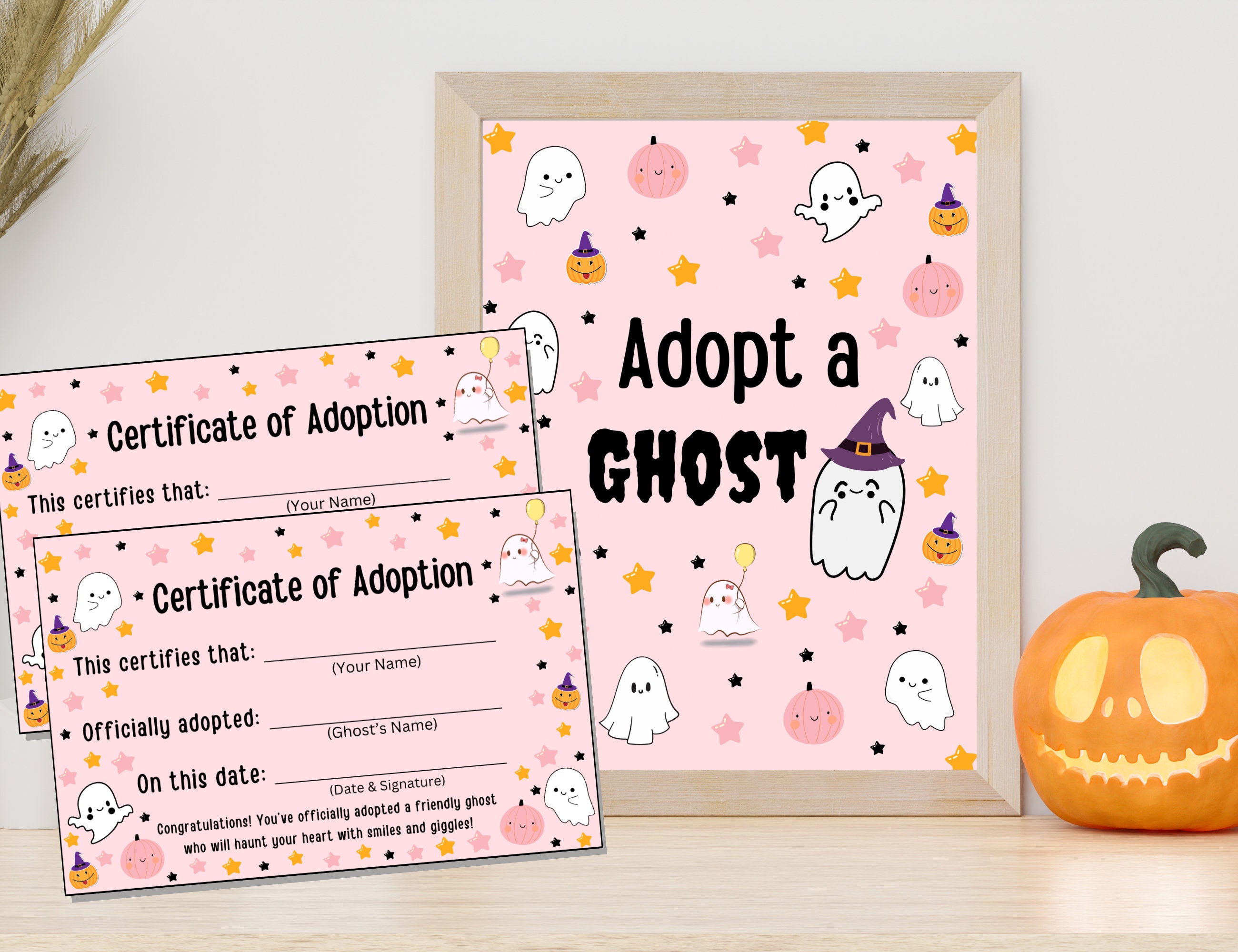 Adopt a Ghost Halloween Printable Sign and Adoption Card Set - Etsy