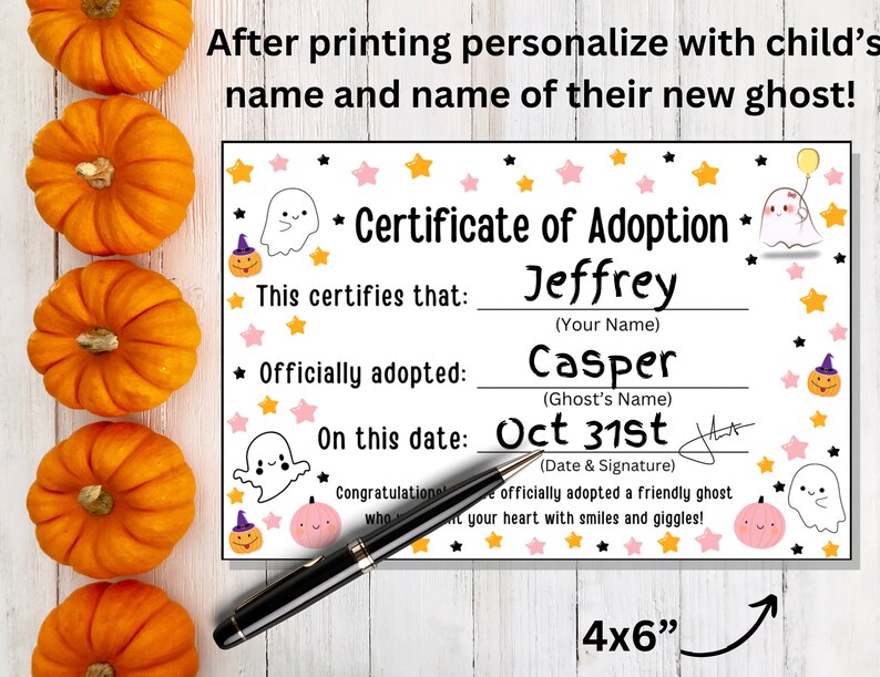 Adopt a Ghost Halloween Printable Sign and Adoption Card Set for Kids ...