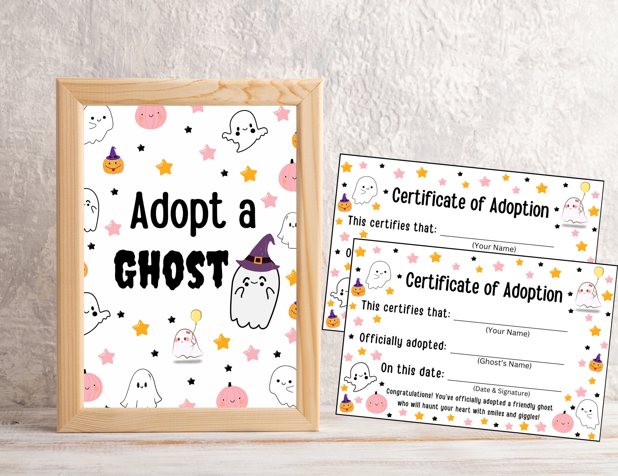 Adopt a Ghost Halloween Printable Sign and Adoption Card Set for Kids ...