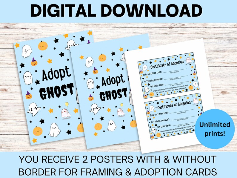 Adopt a Ghost Halloween Printable Sign and Adoption Card Set - Etsy