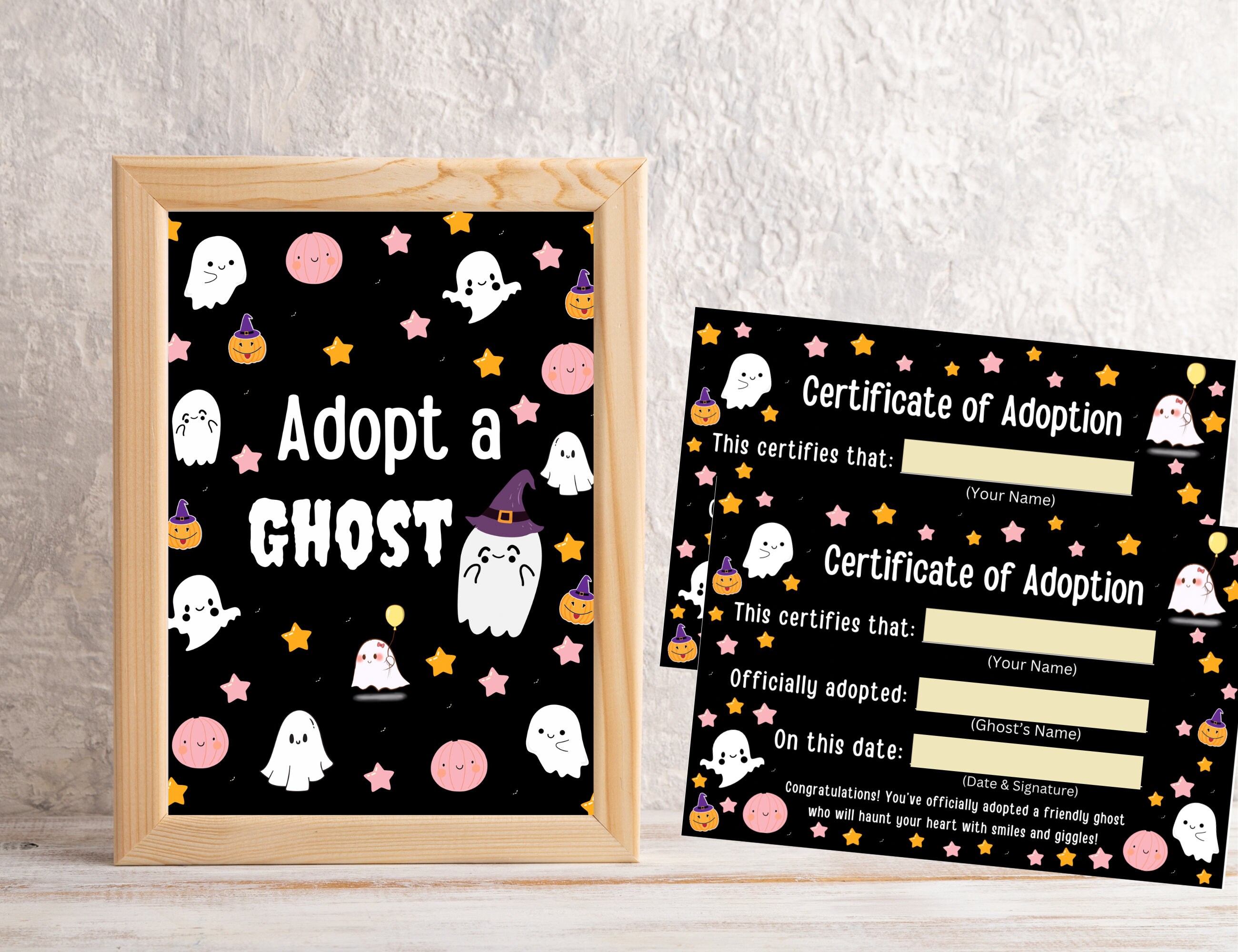 Adopt a Ghost Halloween Printable Sign and Adoption Card Set, Party ...