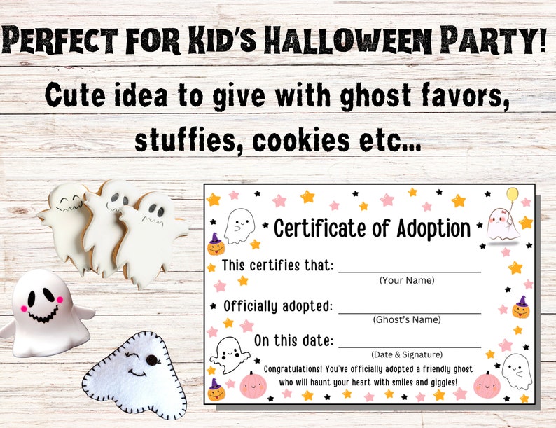 Adopt a Ghost Halloween Printable Sign and Adoption Card Set for Kids ...