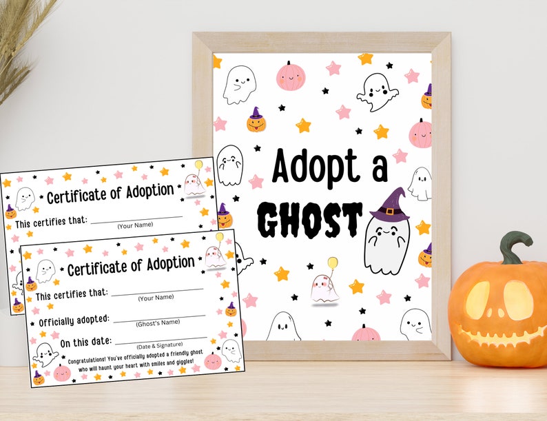 Adopt a Ghost Halloween Printable Sign and Adoption Card Set for Kids ...