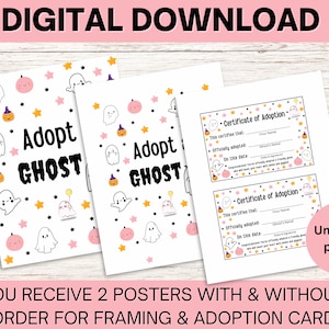 Adopt a Ghost Halloween Printable Sign and Adoption Card Set for Kids ...