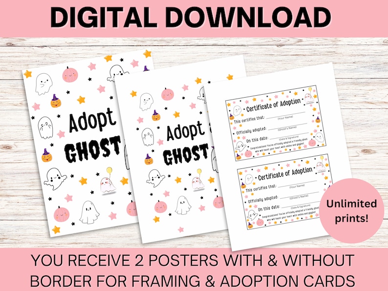 Adopt a Ghost Halloween Printable Sign and Adoption Card Set for Kids ...